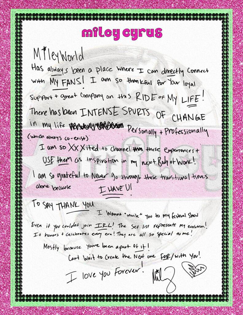 Miley Cyrus Teases 'New Era' In Handwritten Letter To Fans