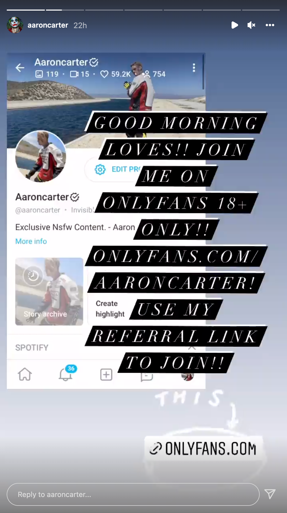 Aaron Carter Urges Fans To Subscribe To His OnlyFans Page