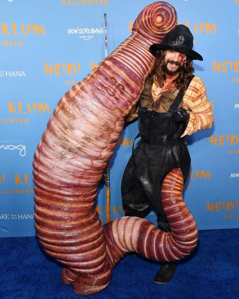 Heidi Klum Strips Down To A Sheer Bodysuit Under Halloworm Costume