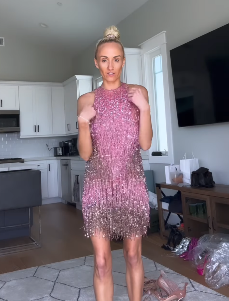 Nastia Liukin Rocks A ‘barbie Pink Dress With Deep Plunging Neckline
