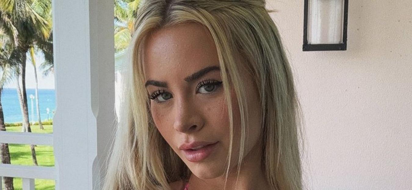 Emily Elizabeth Walks At The Beach In Her Cheeky Brown Bikini