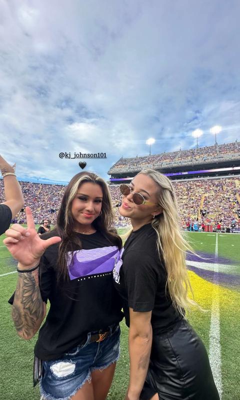 Gymnast KJ Johnson In Oversized LSU Jersey Enjoys 'Game Day'