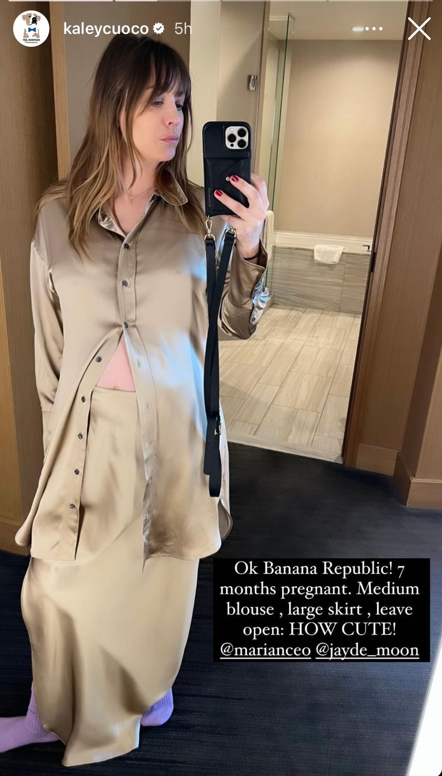 Kaley Cuoco Is Bumping In Stylish Gold Ensemble At 7 Months