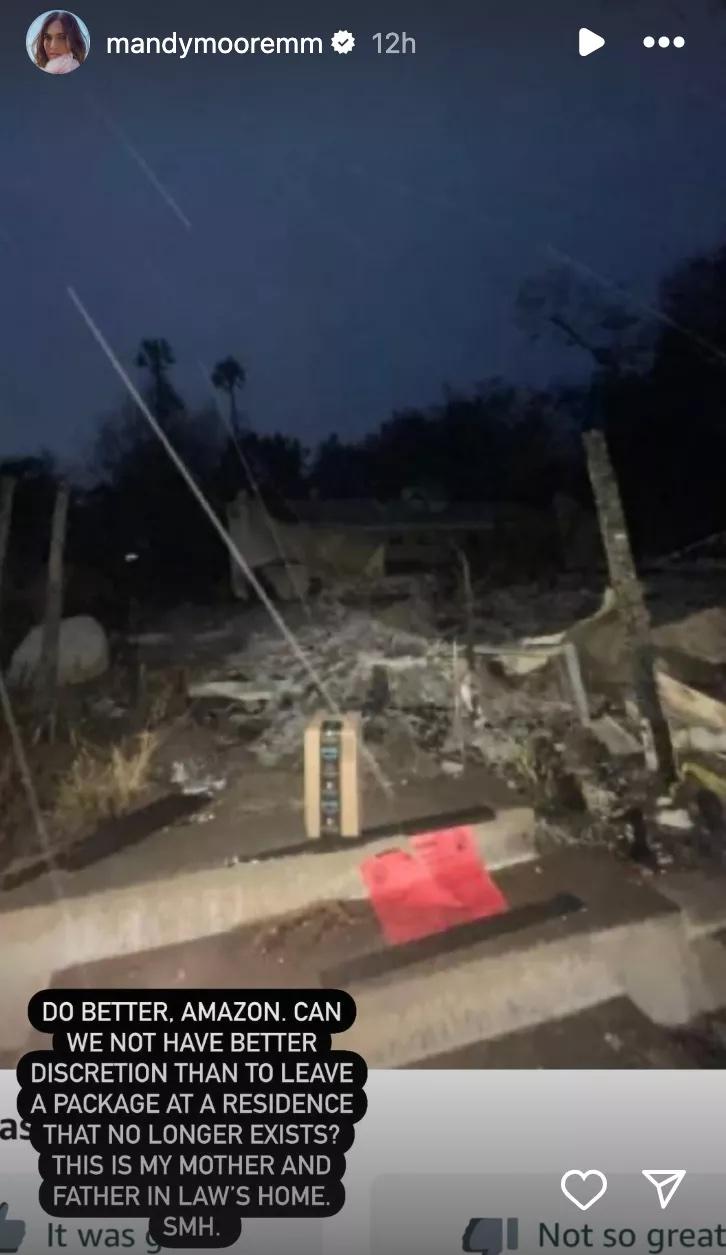 Mandy Moore Outraged As Amazon Sends Package To Burned-Down Home