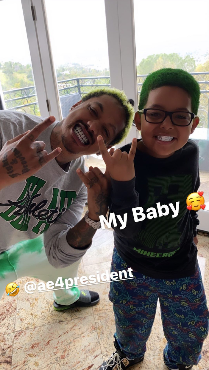 Amber Rose's Son Sebastian Sports Green Hair Just Like Her 'Husband ...