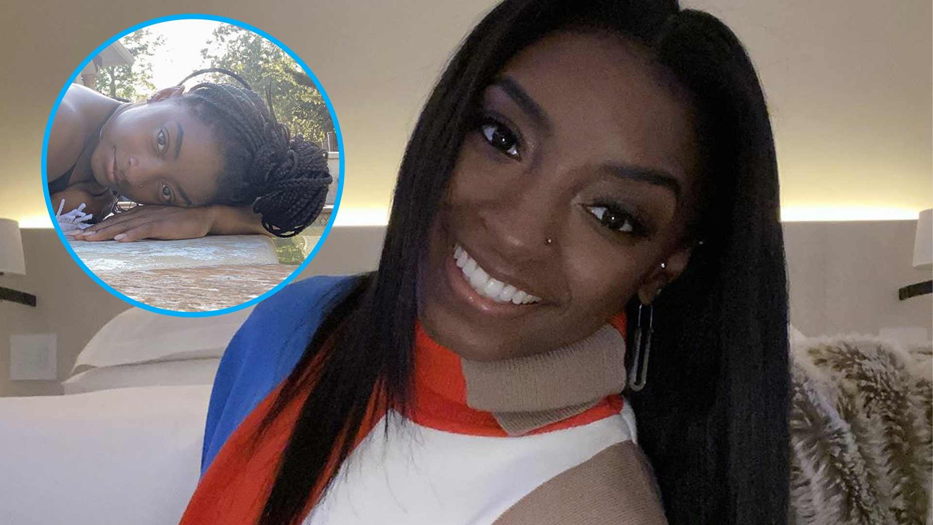 Simone Biles Flaunts Pert Backside In Black Satin Bikini While Taking It Easy The Blast